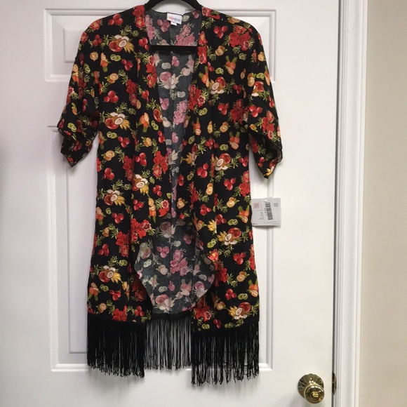 LuLaRoe | Tops | Lularoe Monroe Kimono Black Assorted Fruit Small ...